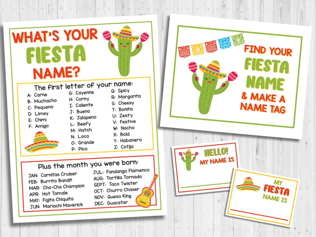 INSTANT DOWNLOAD What's Your Fiesta Name Printable - Cinco De Mayo ...