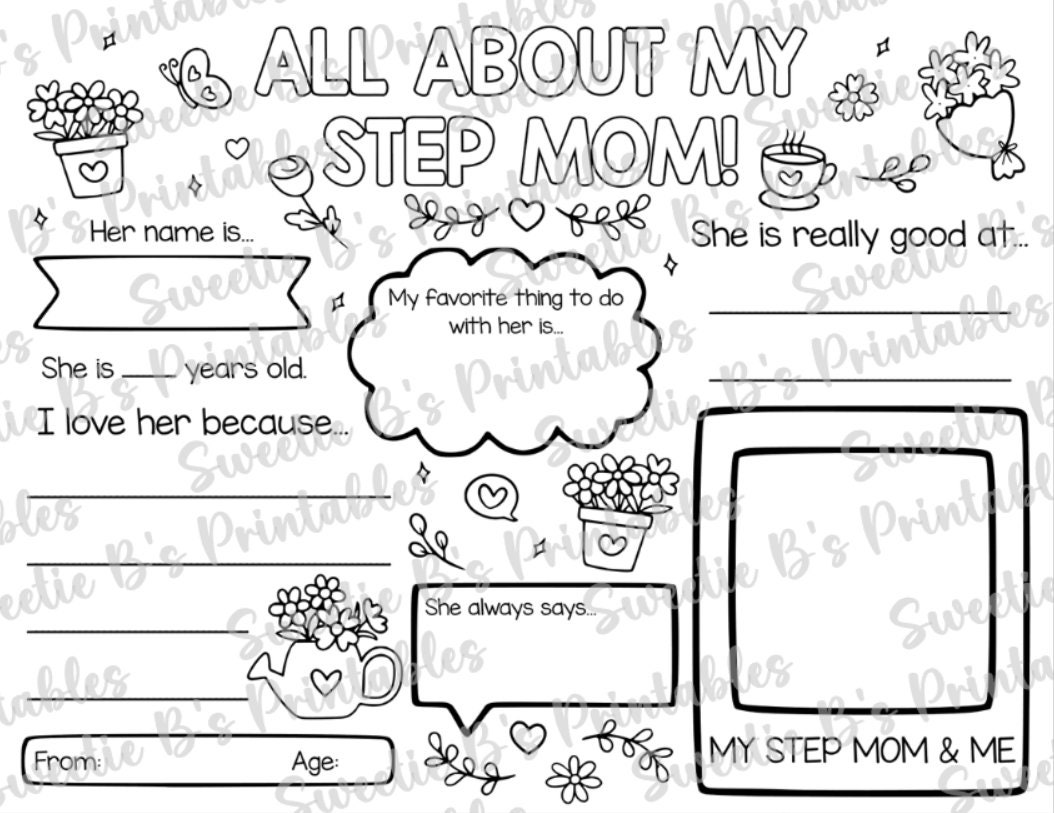 Instant Download All About My Step Mom Printable Mothers Day Printable Mothers Day