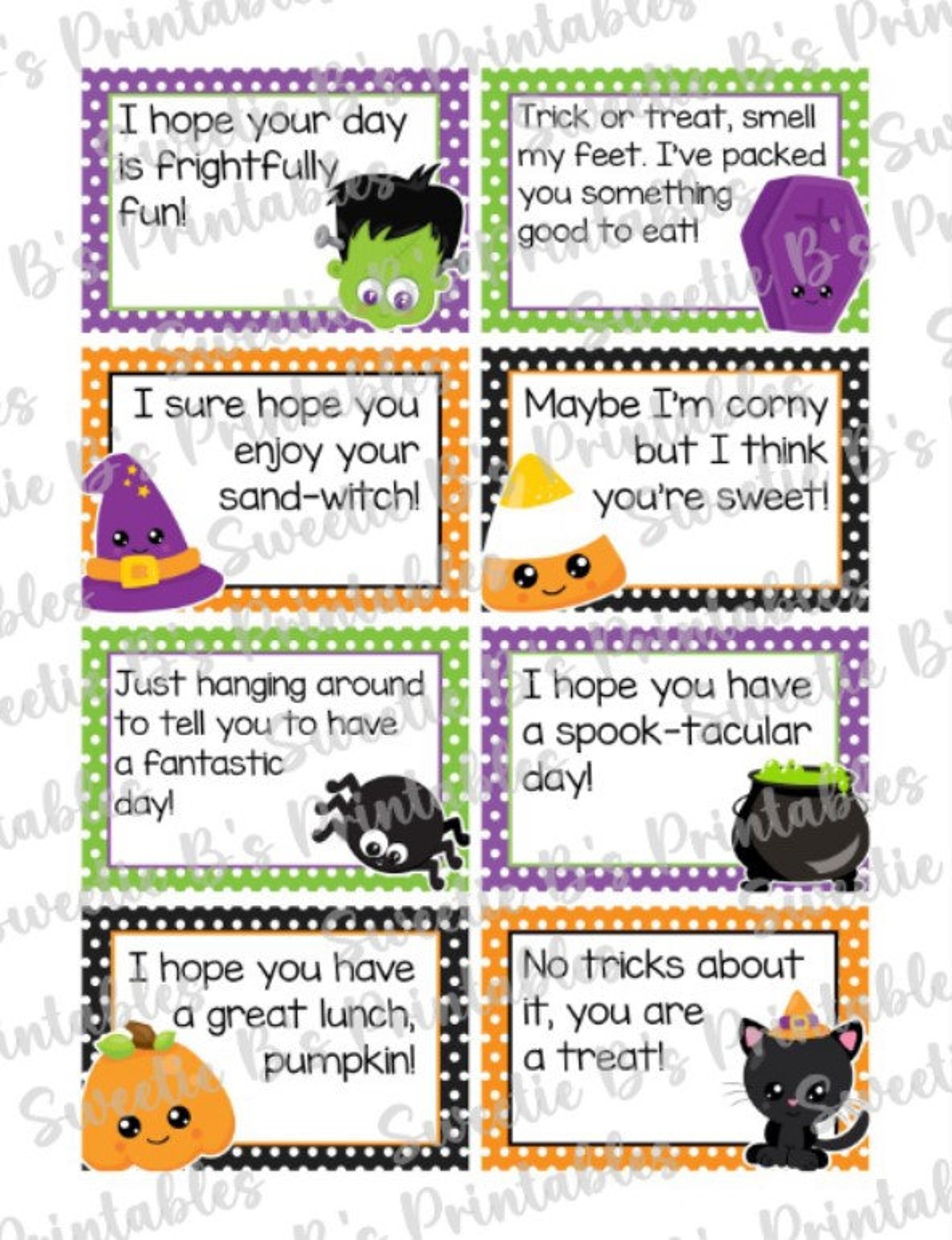 INSTANT DOWNLOAD Halloween Lunchbox Notes Printable - Halloween Note ...