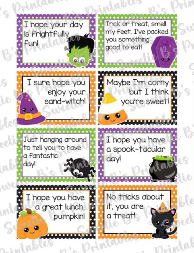 INSTANT DOWNLOAD Halloween Lunchbox Notes Printable - Halloween Note ...
