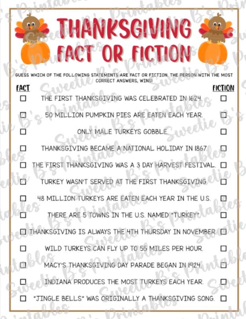 INSTANT DOWNLOAD Thanksgiving Fact or Fiction Game Printable - Autumn ...
