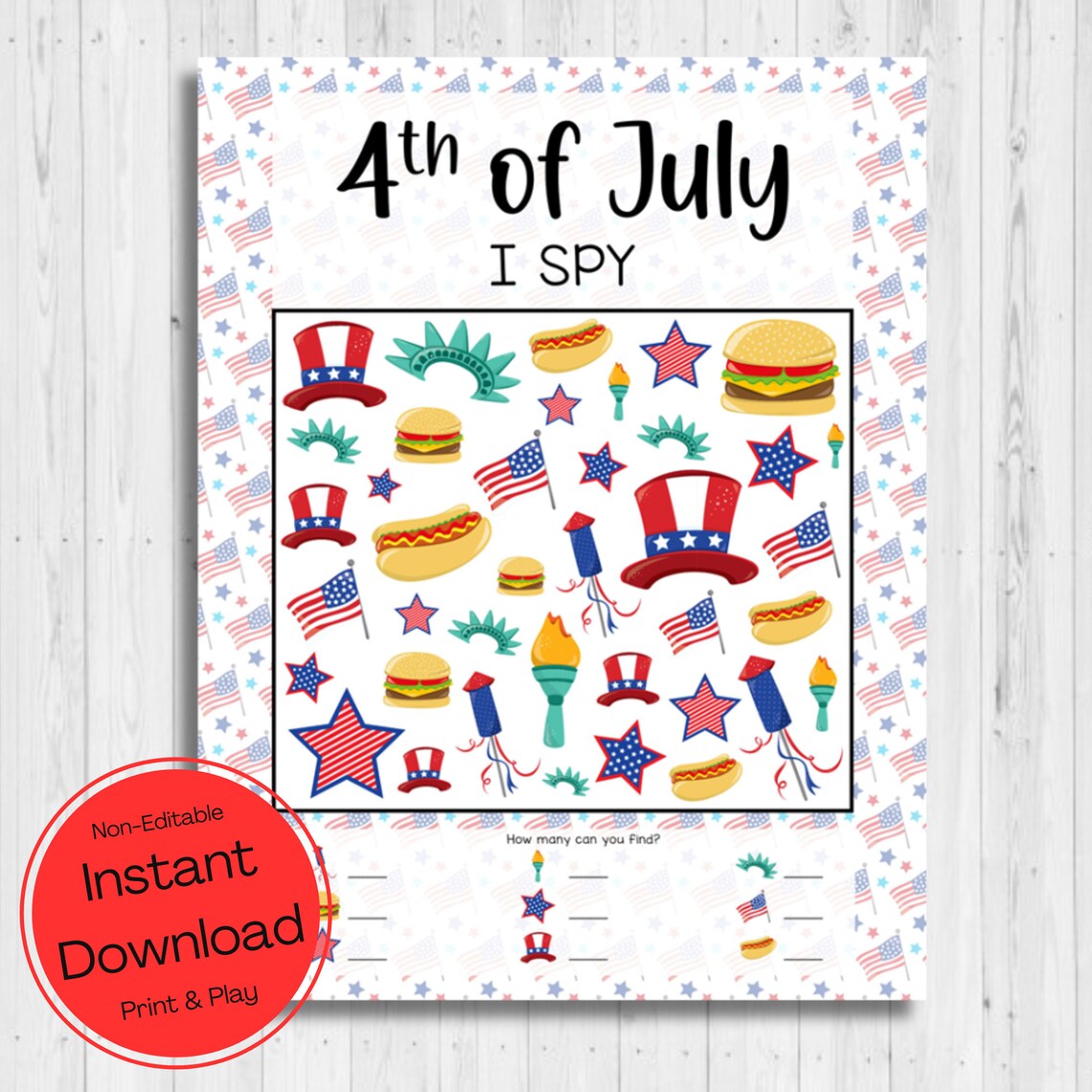 INSTANT DOWNLOAD 4th of July I Spy Printable - 4th of July Game ...
