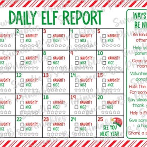 INSTANT DOWNLOAD Elf Report Calendar Printable - Christmas Elf ...
