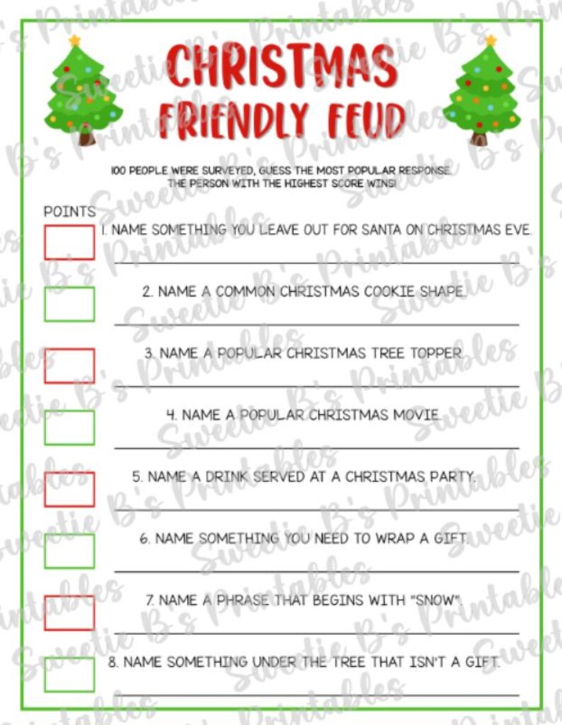 INSTANT DOWNLOAD Christmas Friendly Feud Game Printable - Holiday Game ...