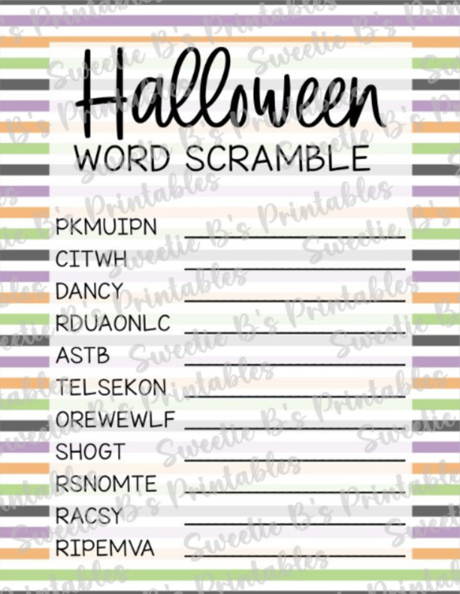 INSTANT DOWNLOAD Halloween Word Scramble Game Printable - Halloween ...