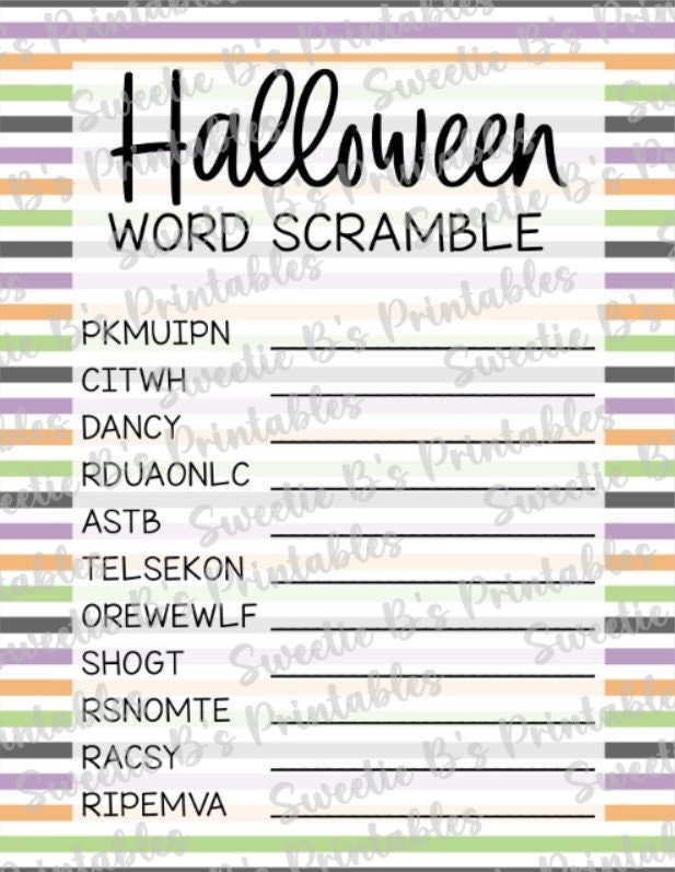 INSTANT DOWNLOAD Halloween Word Scramble Game Printable - Halloween ...