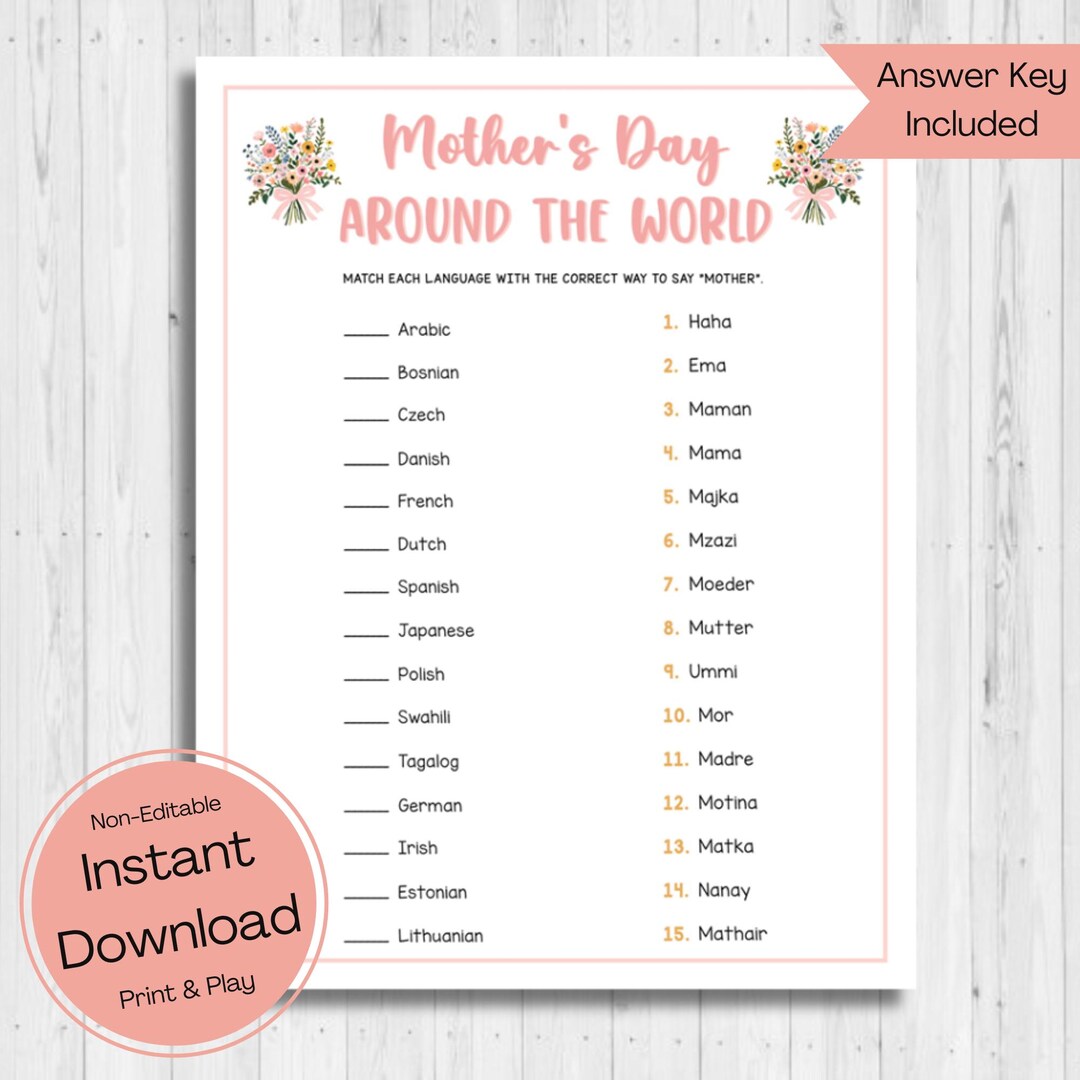 INSTANT DOWNLOAD Mother's Day Around the World Trivia Game Printable ...