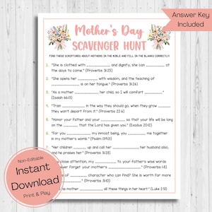 INSTANT DOWNLOAD Mother's Day Bible Verse Scavenger Hunt Game Printable ...