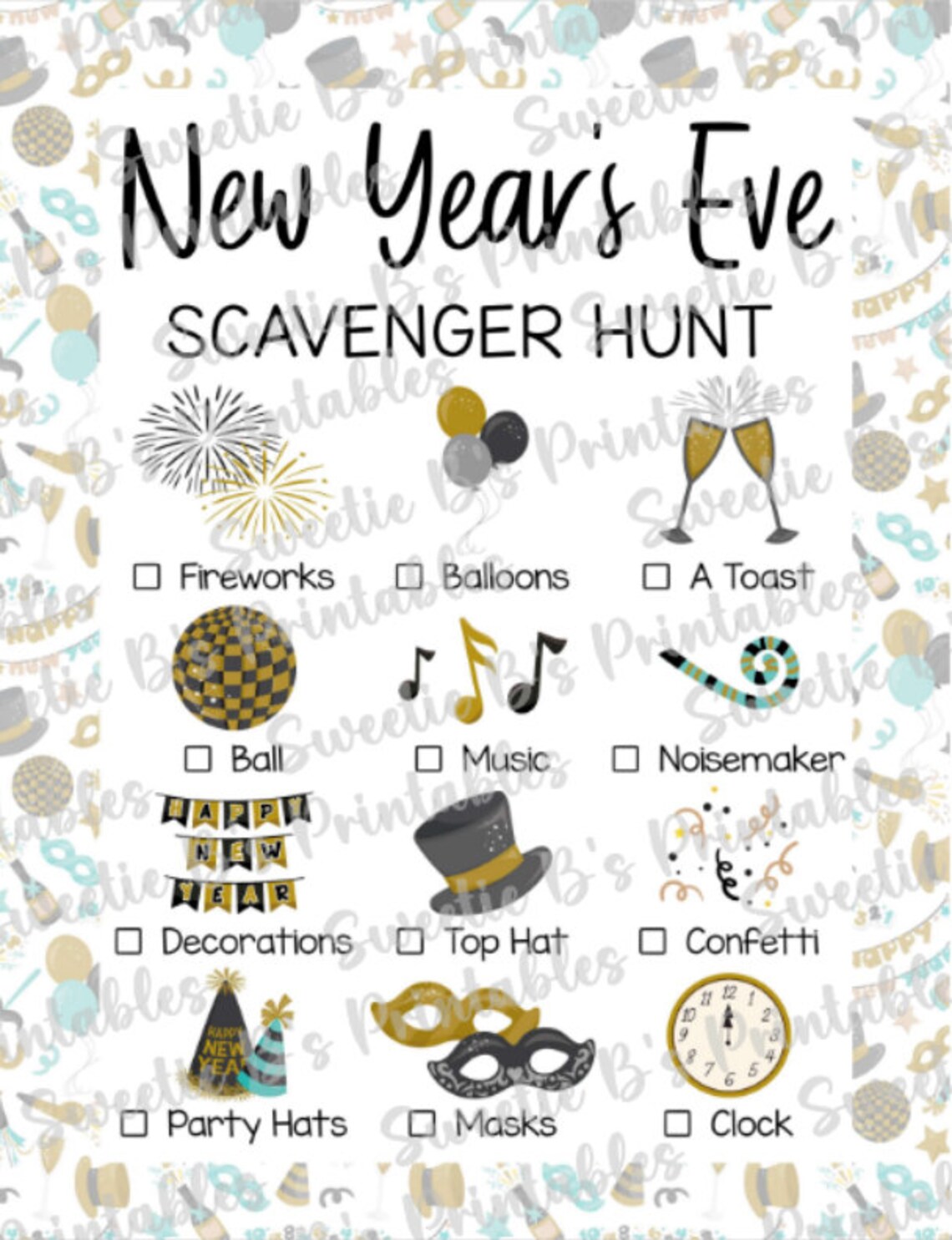 INSTANT DOWNLOAD New Year's Eve Scavenger Hunt Printable - NYE Game ...