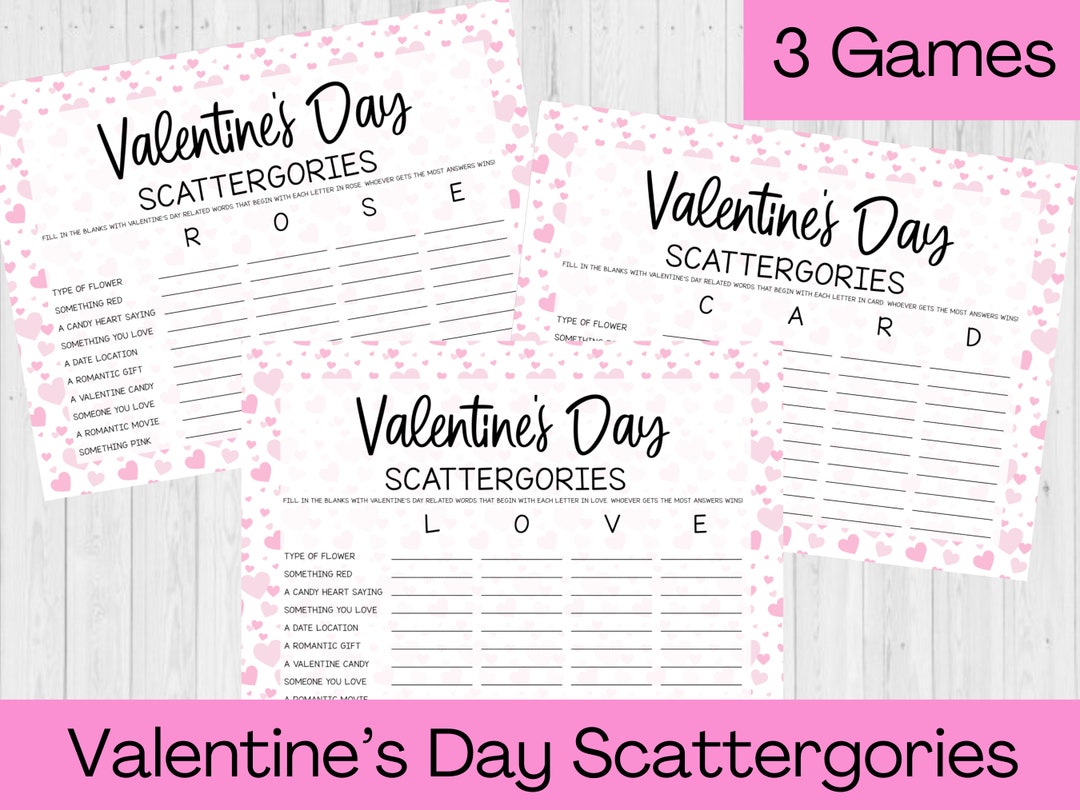 INSTANT DOWNLOAD Valentine's Day Scattergories Printable Game Bundle ...