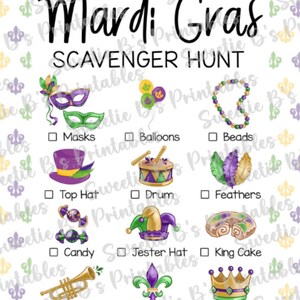 INSTANT DOWNLOAD Mardi Gras Scavenger Hunt Printable - Mardi Gras Game ...