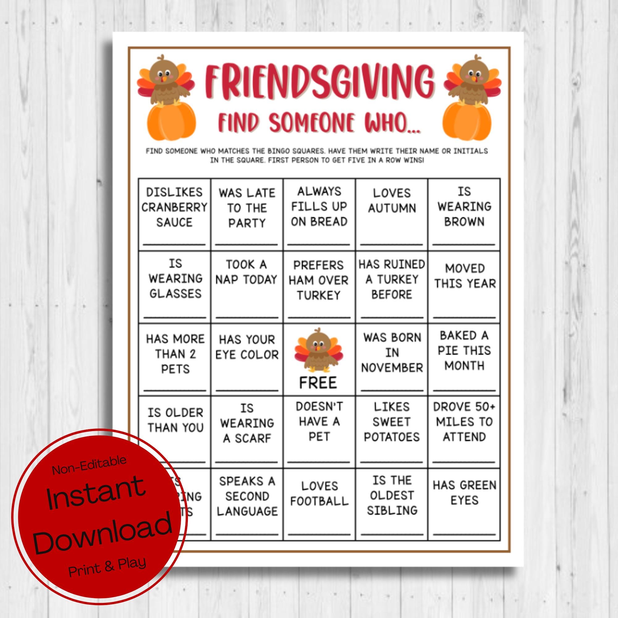 INSTANT DOWNLOAD Friendsgiving Mix & Mingle Bingo Printable - Autumn ...