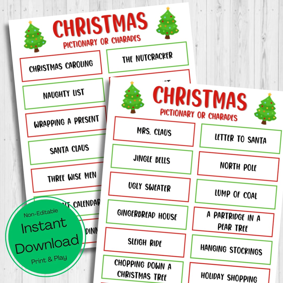 INSTANT DOWNLOAD Christmas Pictionary or Charades Printable - Holiday ...