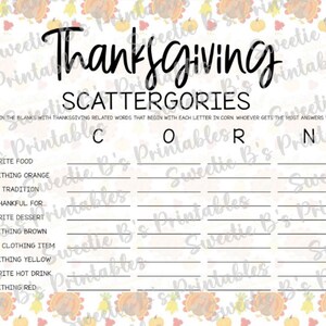 INSTANT DOWNLOAD Thanksgiving Scattergories Printable Game ...
