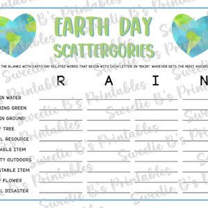 INSTANT DOWNLOAD Earth Day Scattergories Printable Game - Earth Day ...
