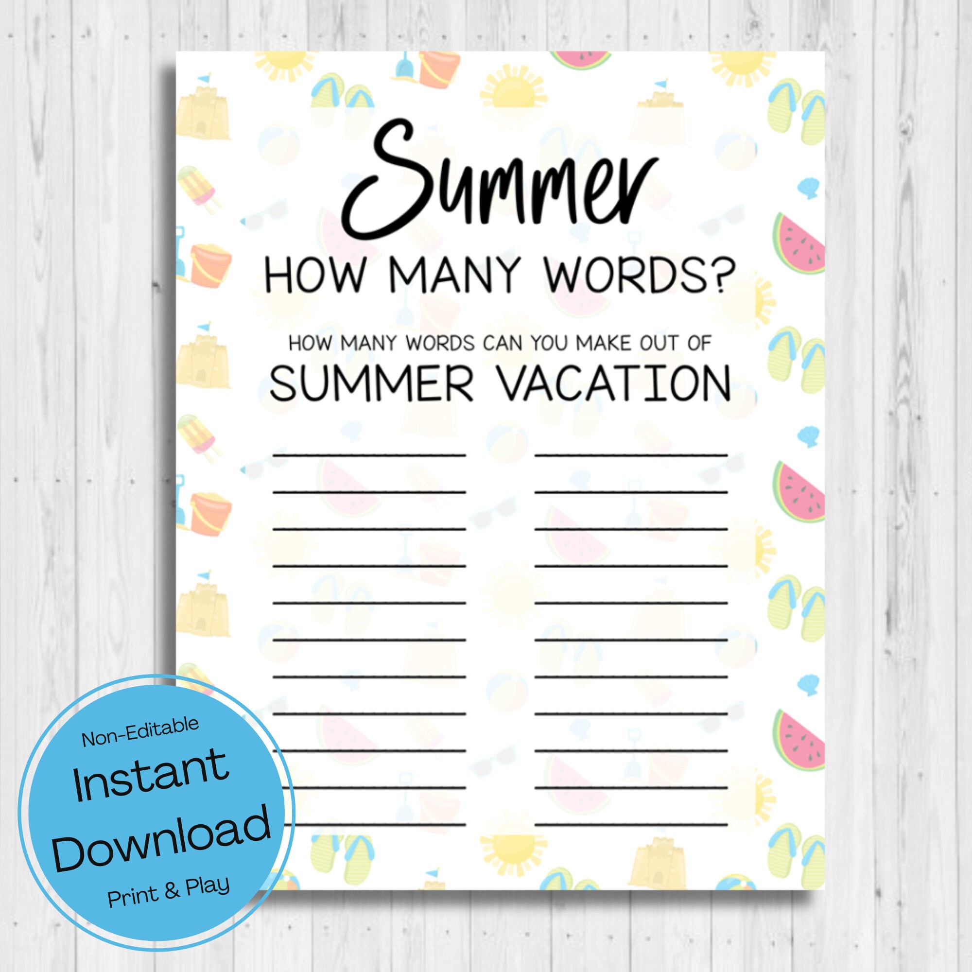 INSTANT DOWNLOAD Summer How Many Words Game Printable - Summer Game ...