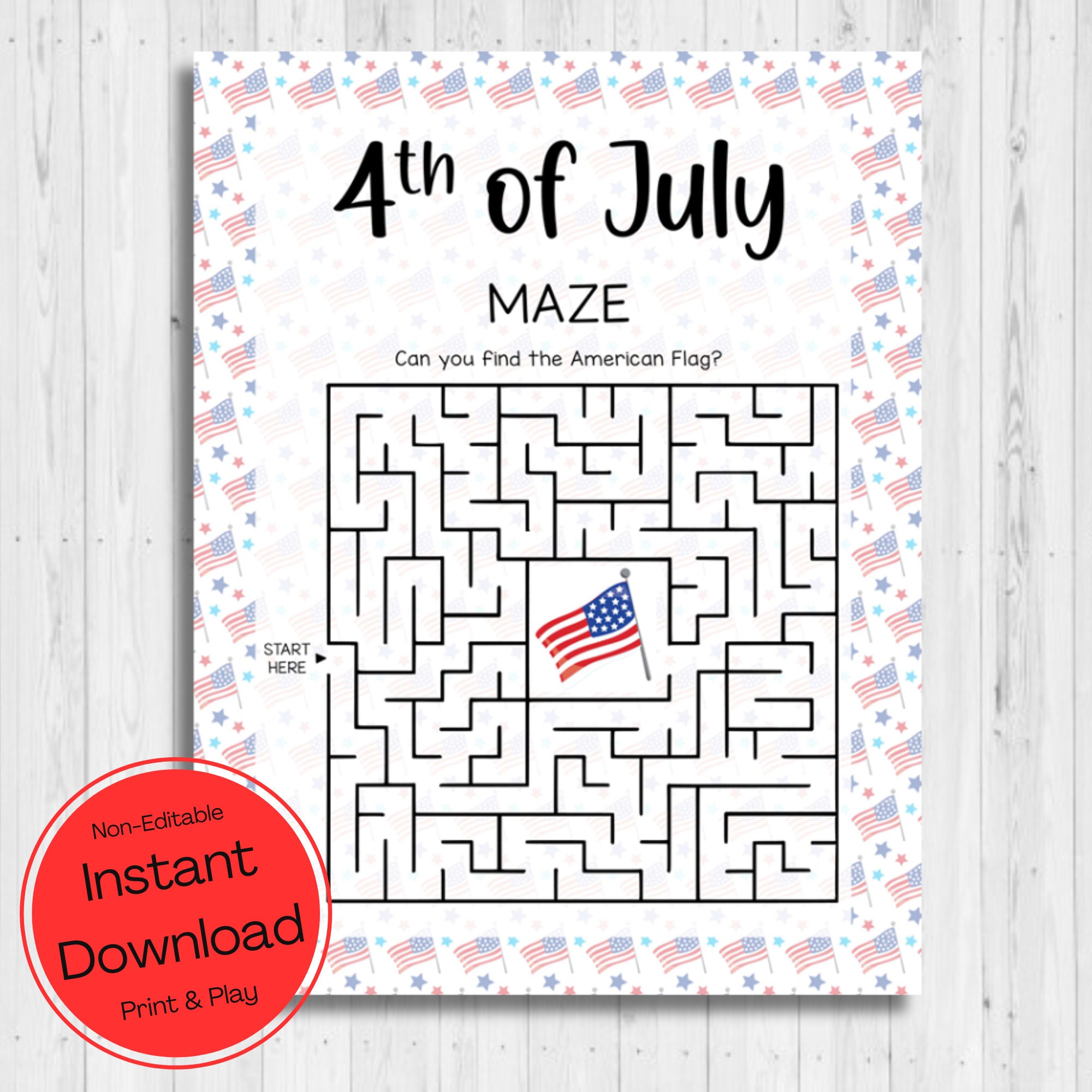 INSTANT DOWNLOAD 4th of July Maze Printable - 4th of July Game ...