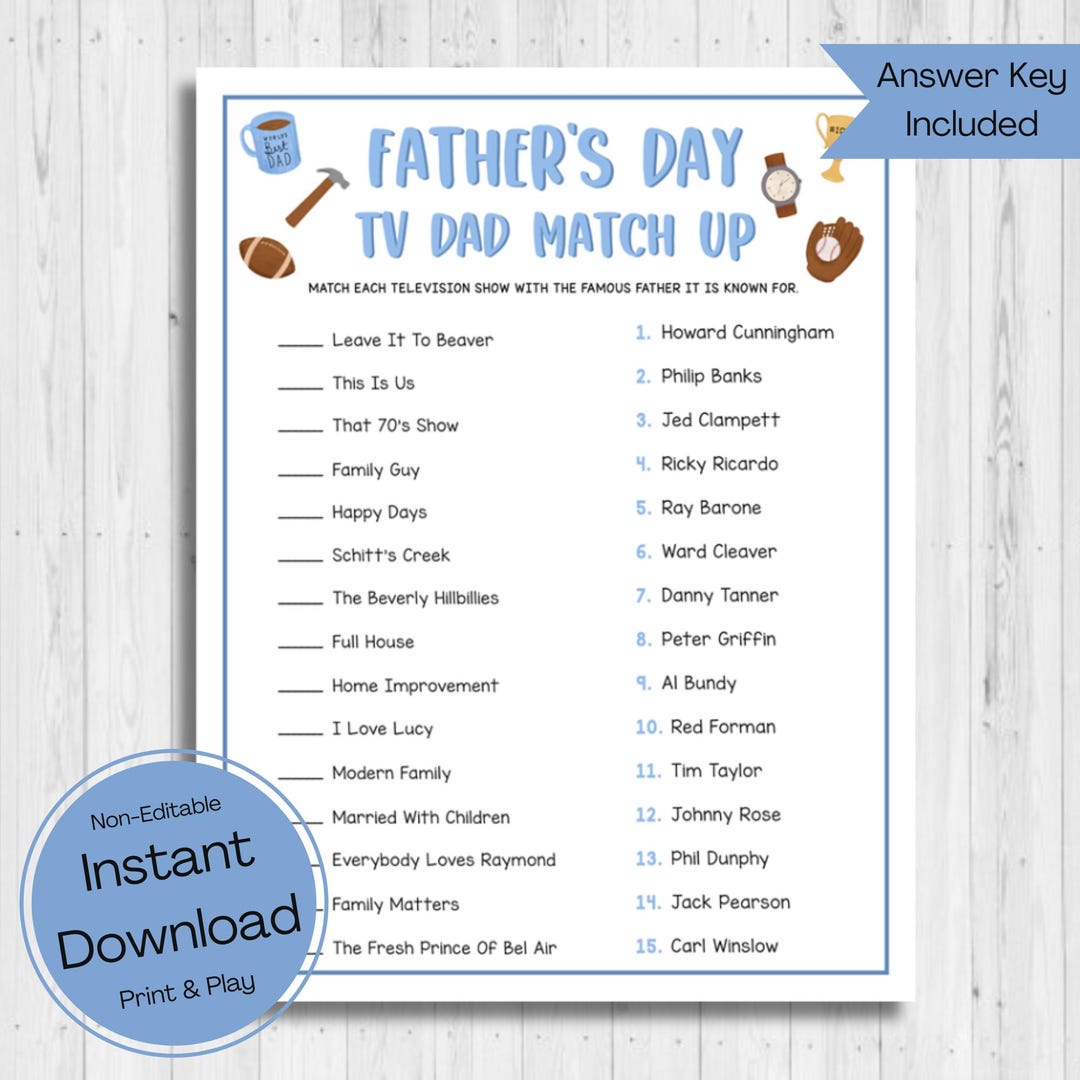 INSTANT DOWNLOAD Father's Day Trivia Game Printable - Father's Day ...