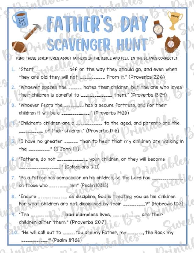 INSTANT DOWNLOAD Father's Day Bible Verse Scavenger Hunt Game Printable ...