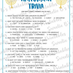 INSTANT DOWNLOAD Hanukkah Trivia Game Printable - Holiday Game ...