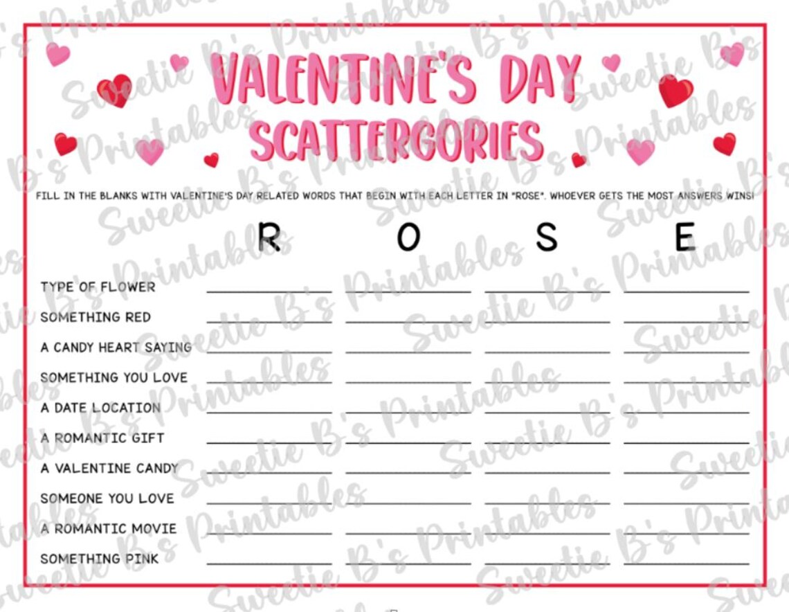 INSTANT DOWNLOAD Valentine's Day Scattergories Printable Game ...