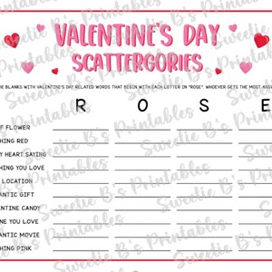 INSTANT DOWNLOAD Valentine's Day Scattergories Printable Game ...