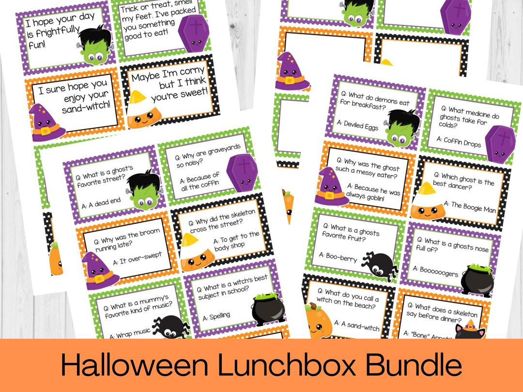 INSTANT DOWNLOAD Halloween Lunchbox Jokes + Notes Printable Bundle ...
