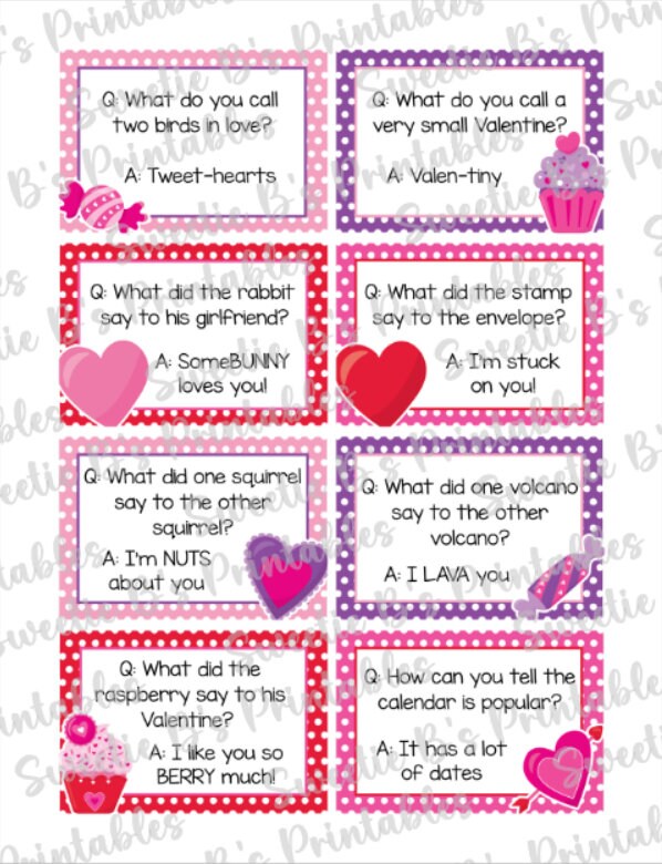 INSTANT DOWNLOAD Valentine's Day Lunchbox Jokes Printable Valentine's ...