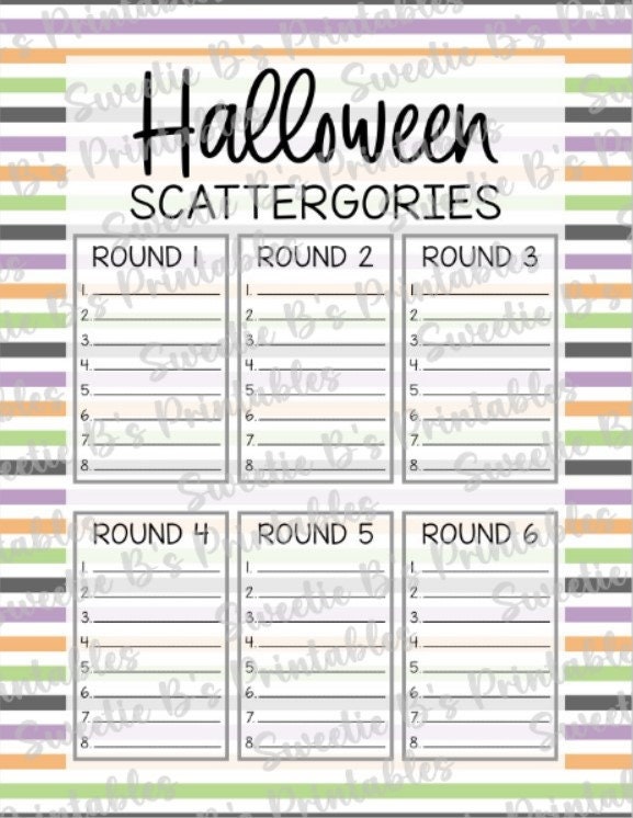 INSTANT DOWNLOAD Halloween Scattergories Printable Game - Halloween ...