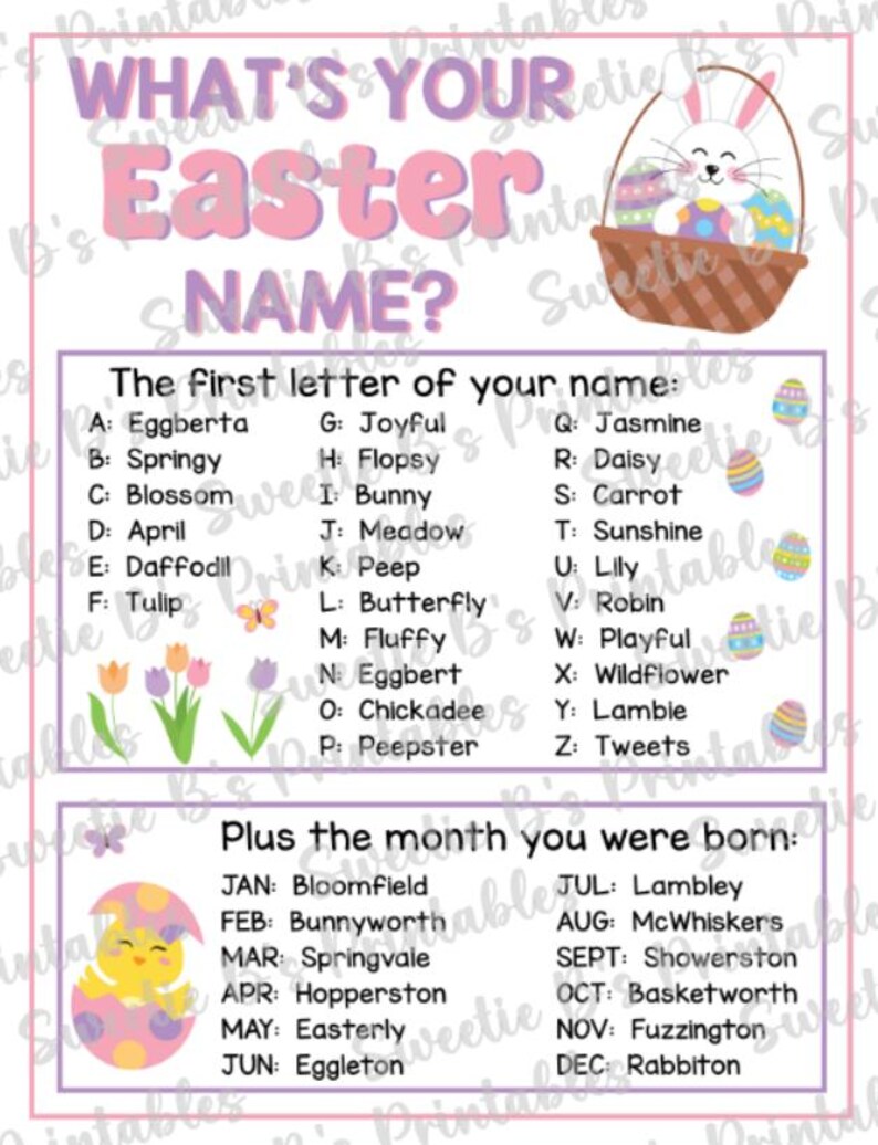 INSTANT DOWNLOAD What's Your Easter Name Printable - Easter Party Game ...