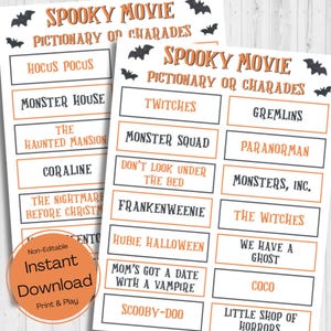 INSTANT DOWNLOAD Spooky Movie Pictionary or Charades Printable ...
