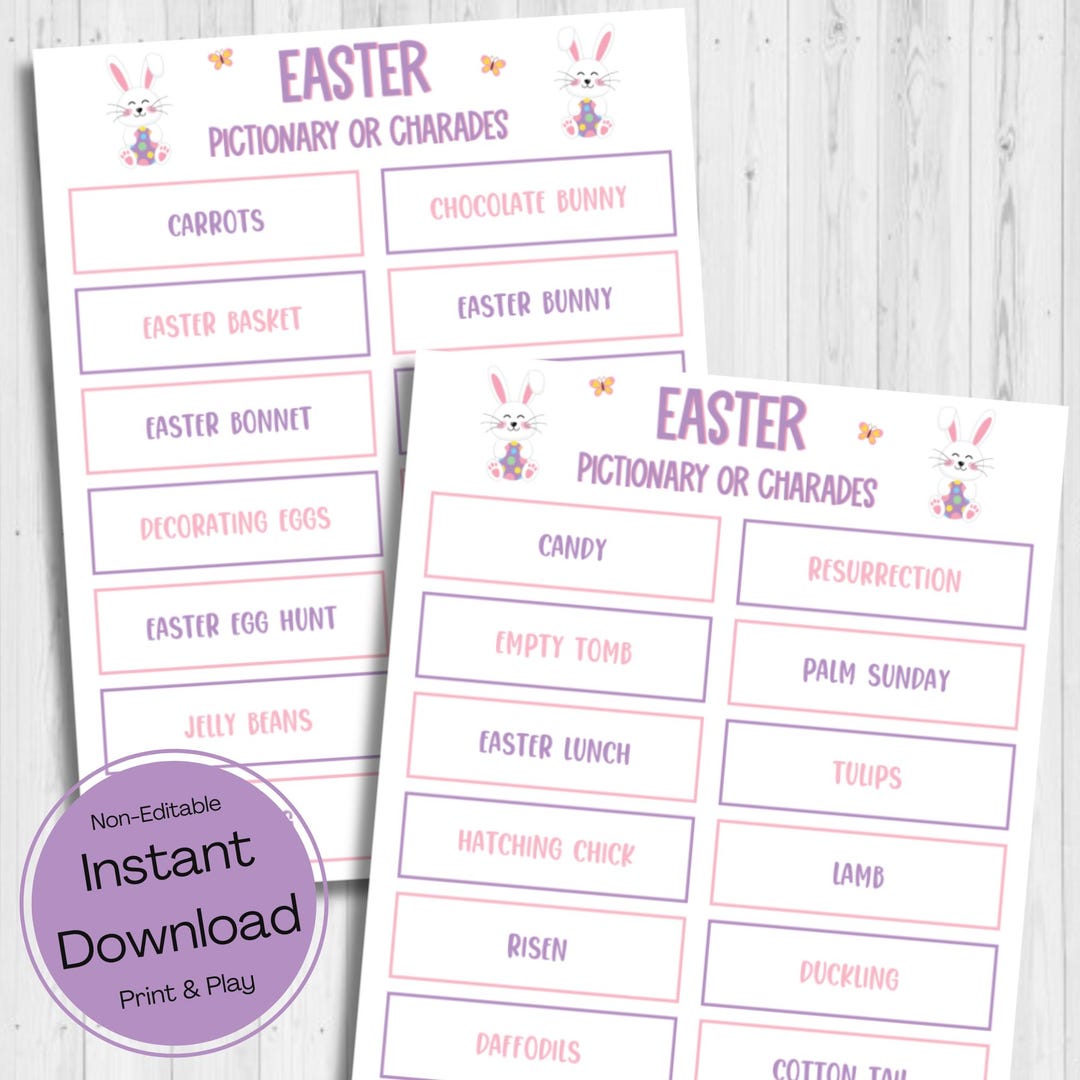 INSTANT DOWNLOAD Easter Pictionary or Charades Printable - Easter Game ...