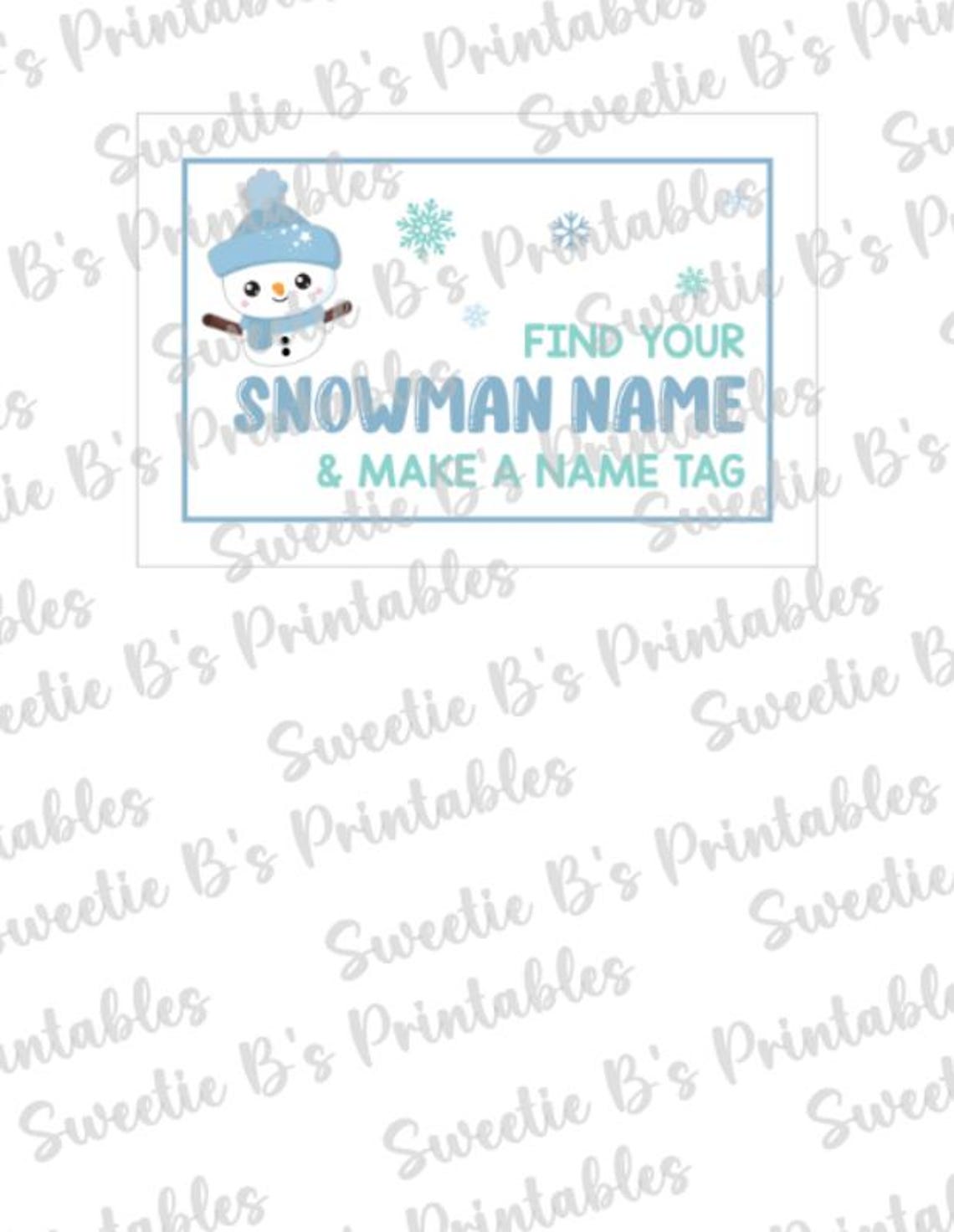 INSTANT DOWNLOAD What's Your Snowman Name Printable - Holiday Party ...