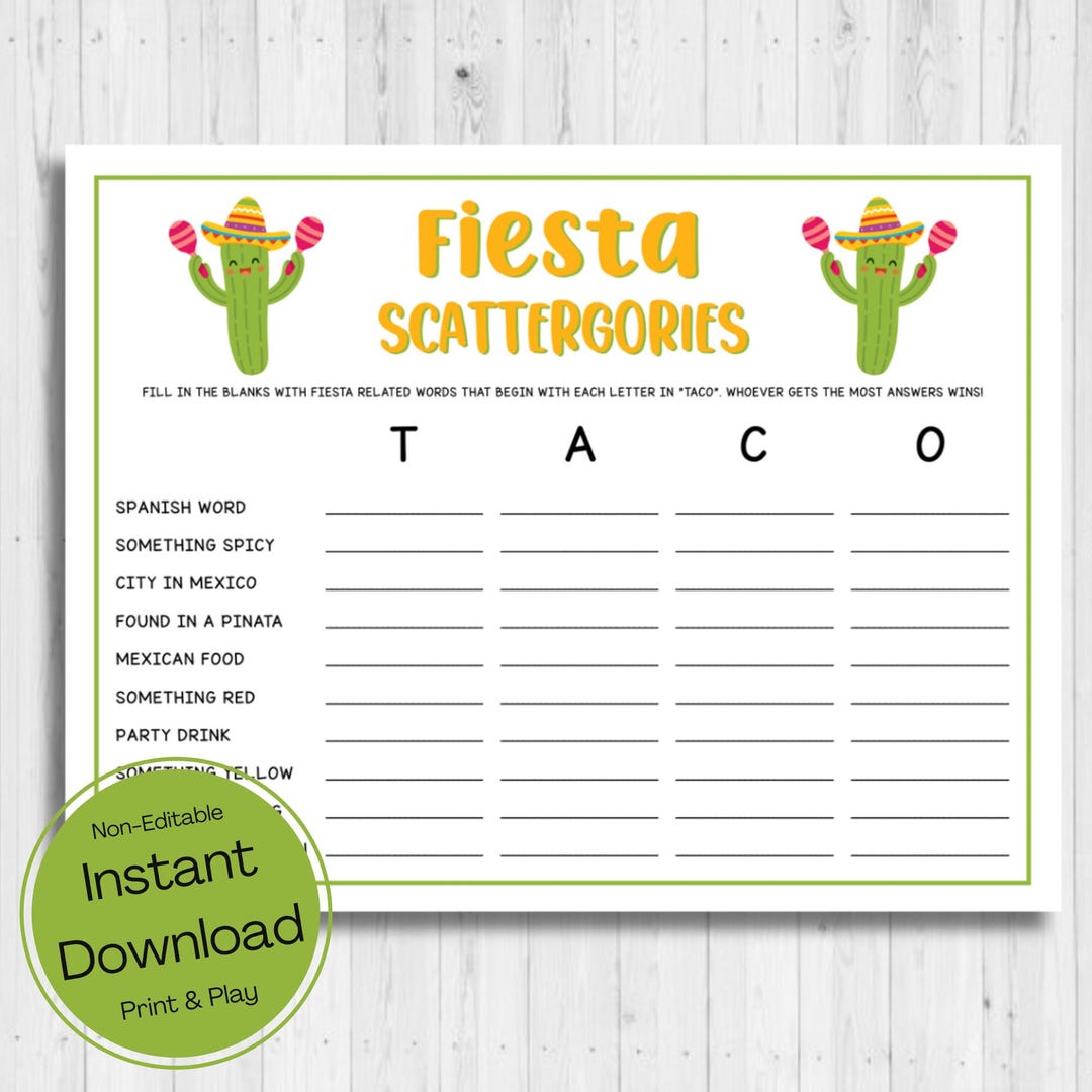 INSTANT DOWNLOAD Fiesta Scattergories Printable Game - Fiesta Party ...