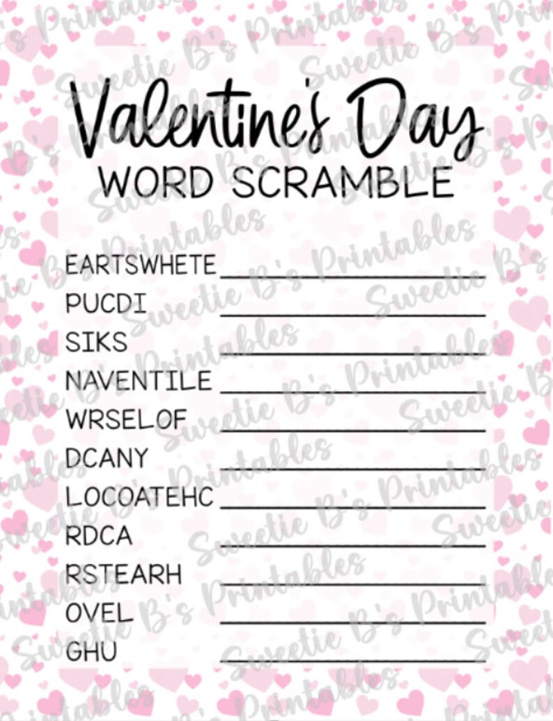 INSTANT DOWNLOAD Valentine's Day Word Scramble Game Printable ...