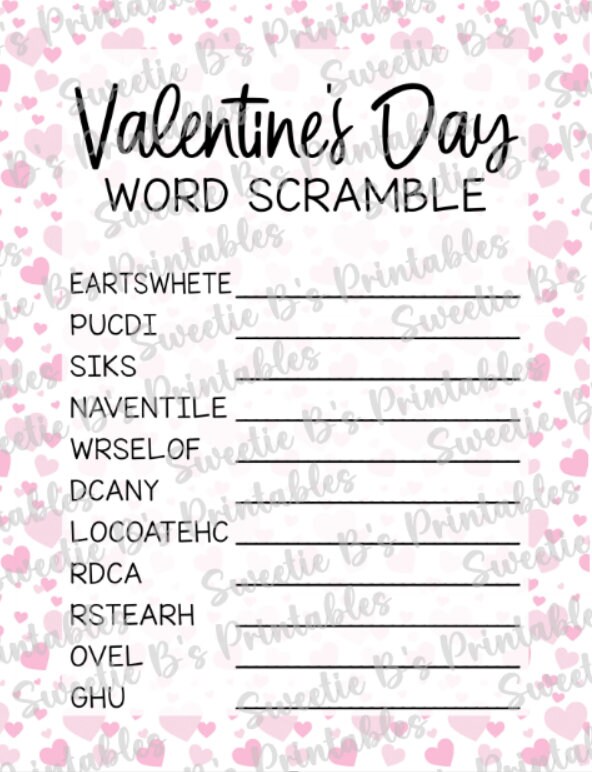 INSTANT DOWNLOAD Valentine's Day Word Scramble Game Printable ...