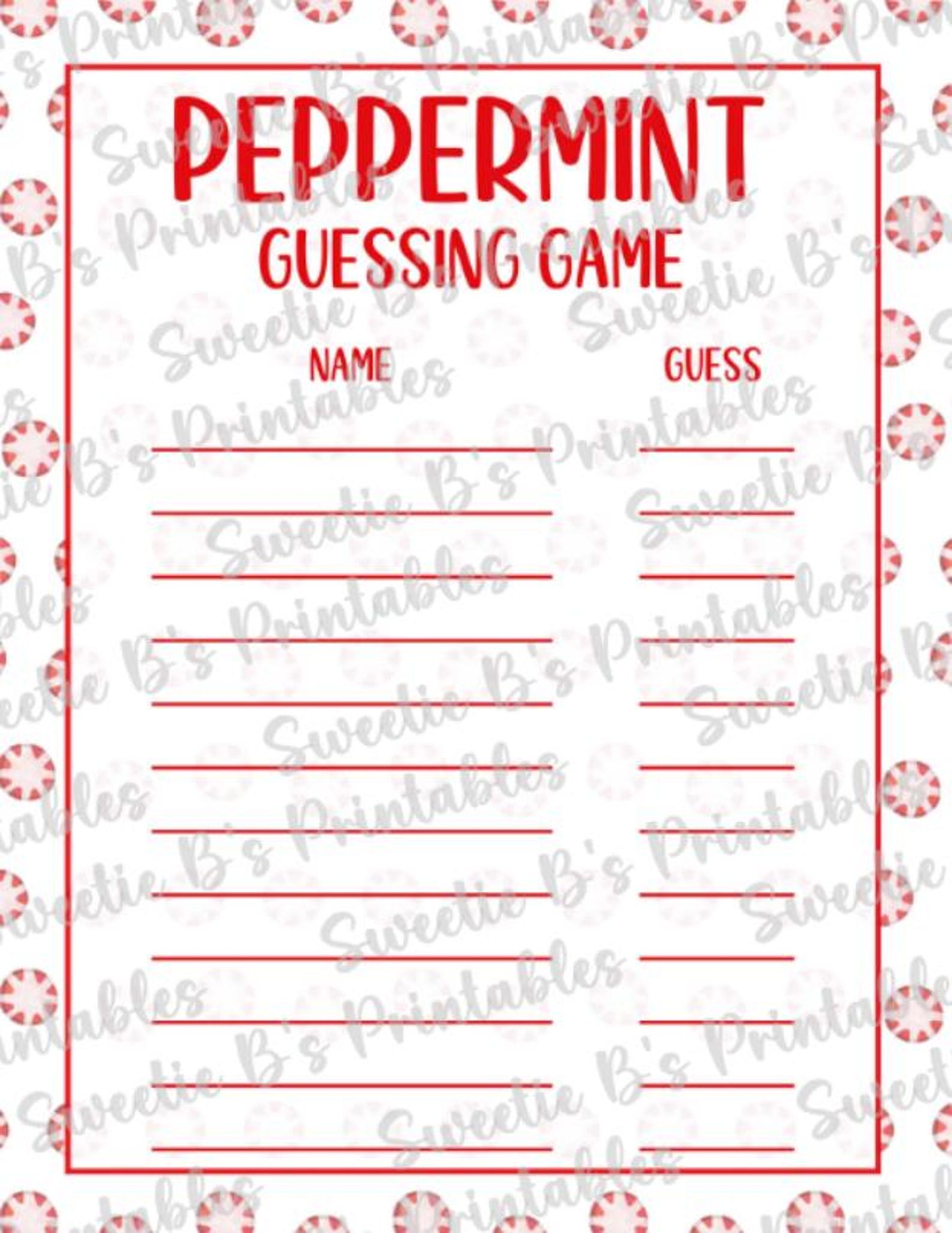 INSTANT DOWNLOAD Guess How Many Peppermints Printable - Holiday ...