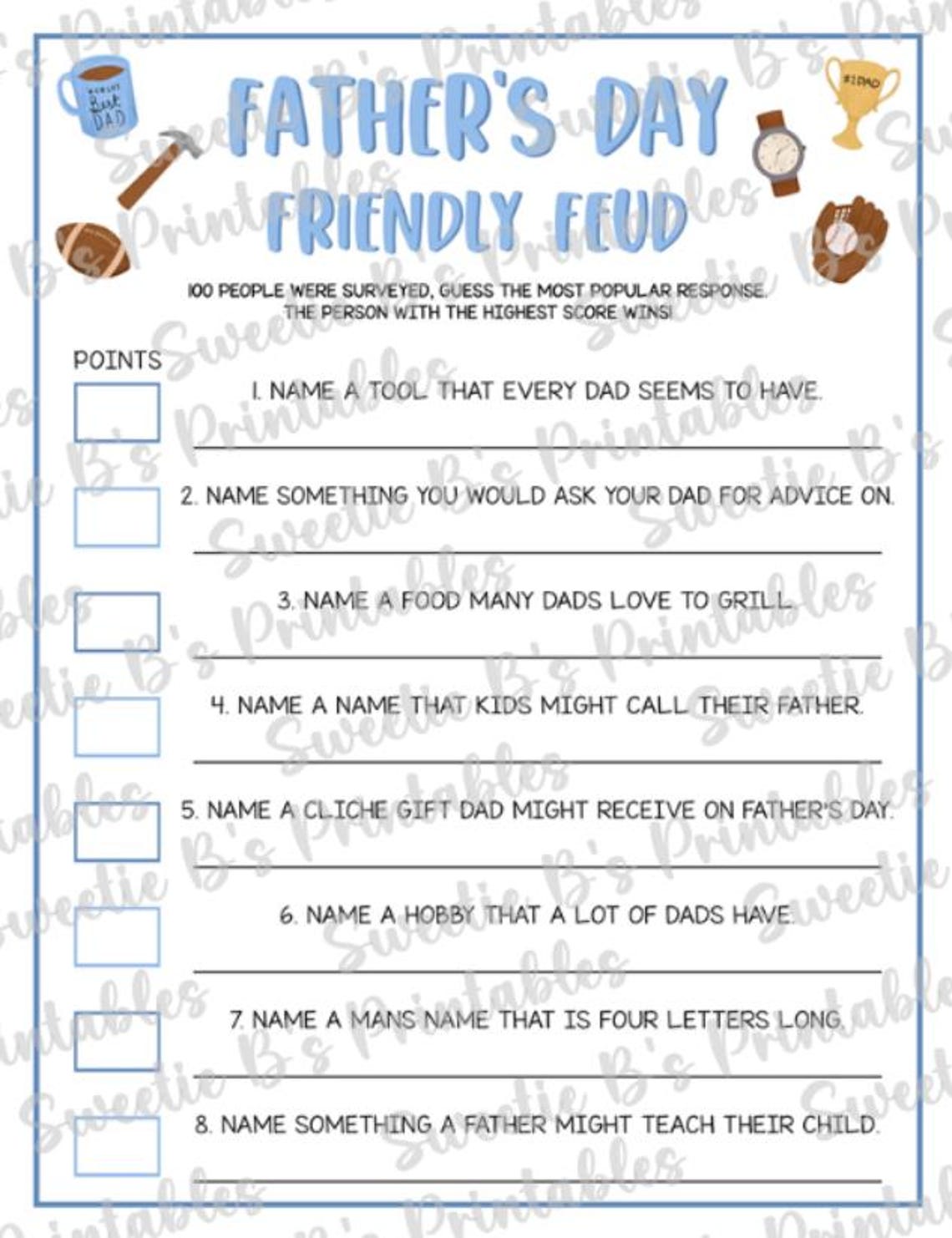 INSTANT DOWNLOAD Father's Day Friendly Feud Game Printable - Father's ...