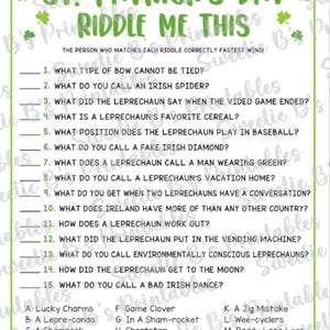 INSTANT DOWNLOAD St Patrick's Day Riddle Game Printable - St Patrick's ...