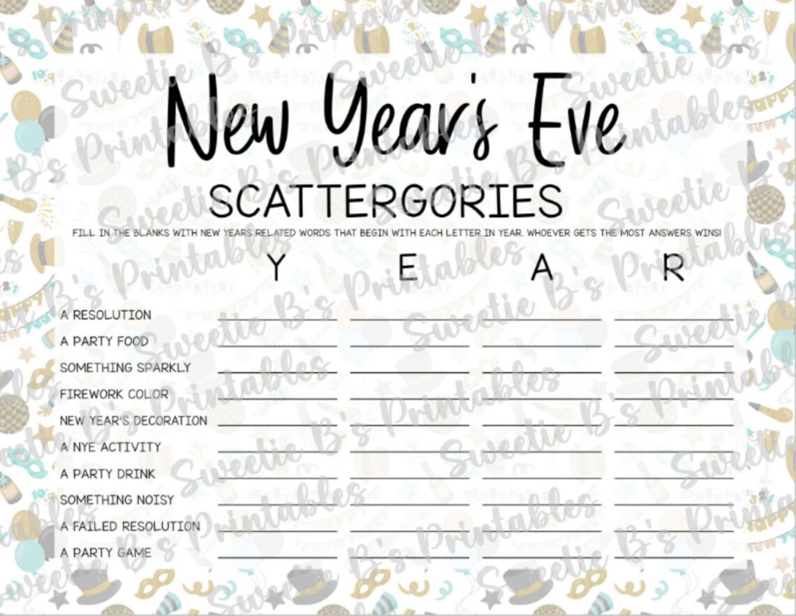 INSTANT DOWNLOAD New Year's Eve Scattergories Printable Game Bundle ...
