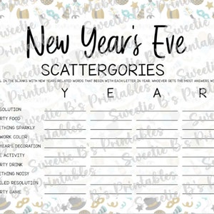 INSTANT DOWNLOAD New Year's Eve Scattergories Printable Game Bundle ...