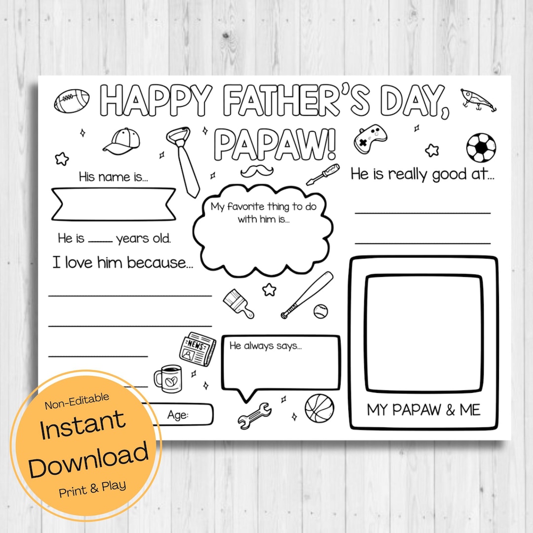 INSTANT DOWNLOAD - All About My Papaw Printable - Father's Day ...