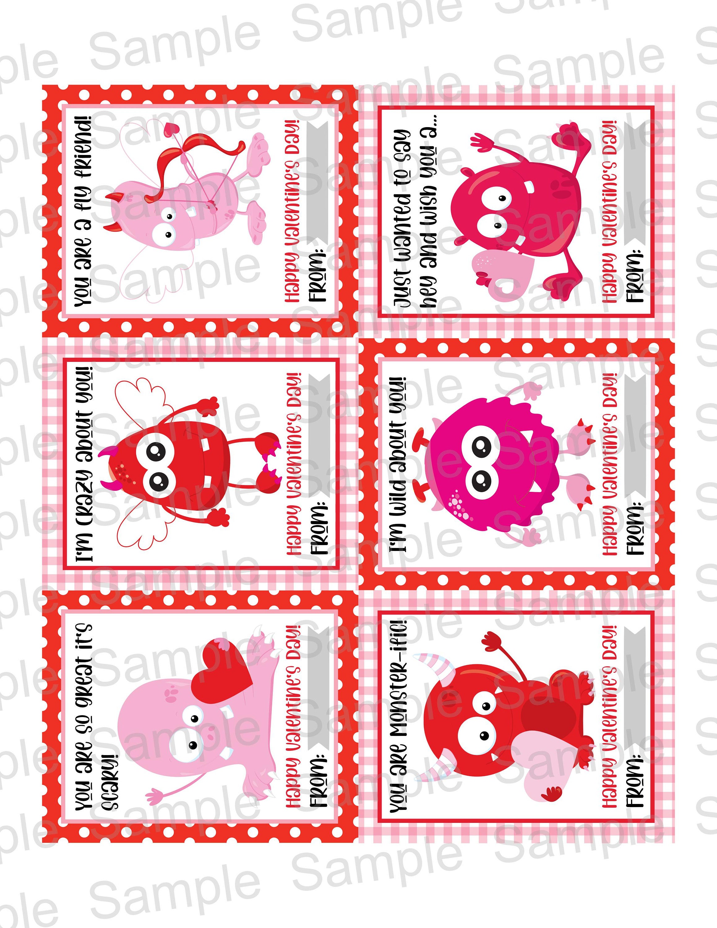 INSTANT DOWNLOAD Monster Valentine Card Printable Kids Printable ...