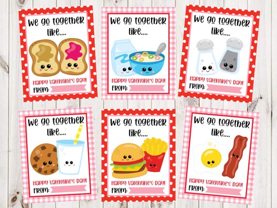 INSTANT DOWNLOAD Food Pairs Valentine Card Printable Kids | Etsy