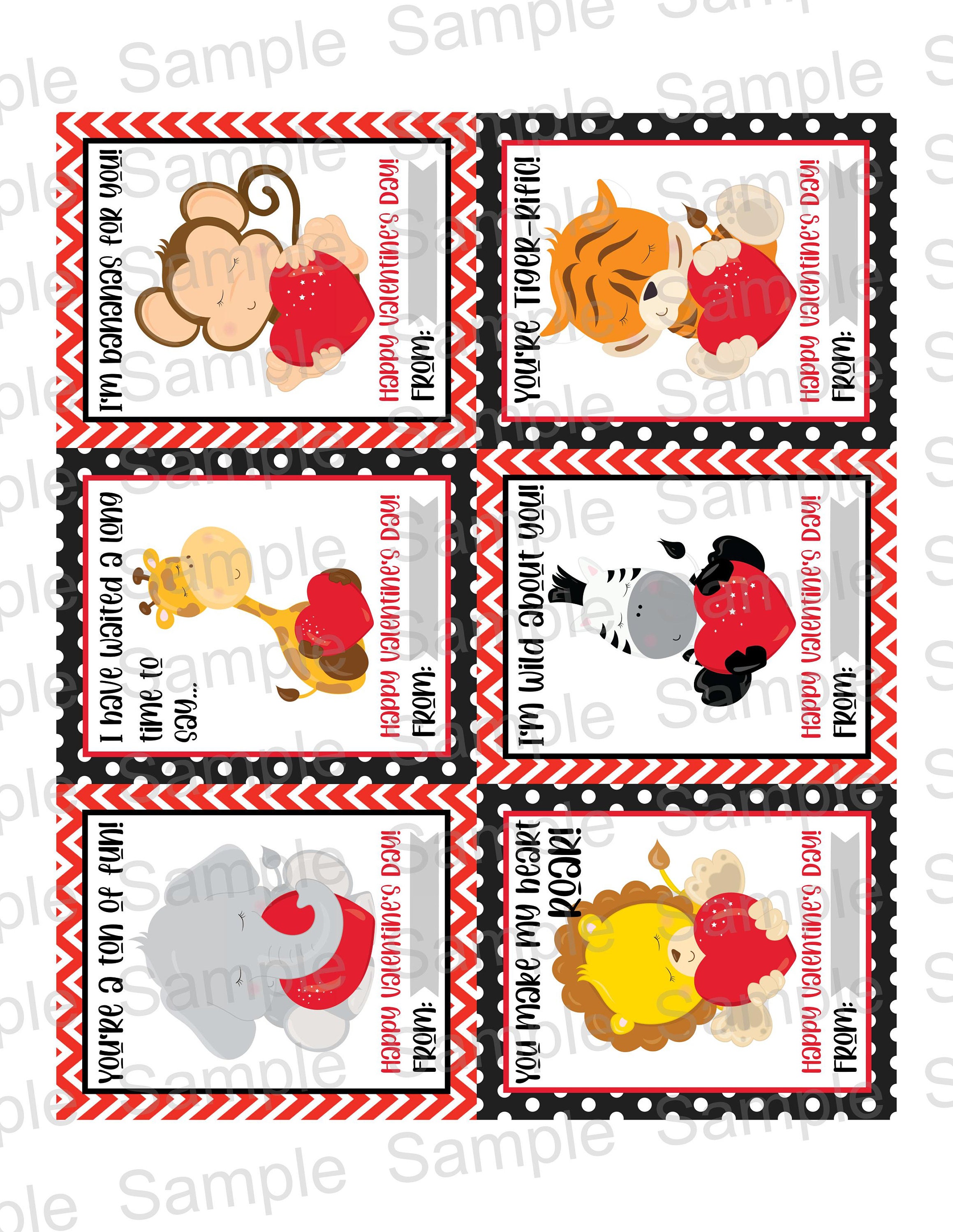 INSTANT DOWNLOAD - Safari Valentine Card Printable - Kids Printable ...