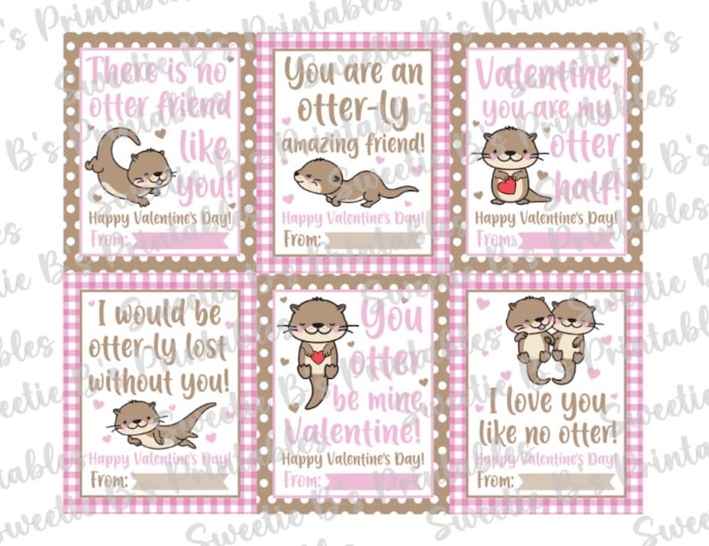 INSTANT DOWNLOAD - Otter Valentine Card Printable - Kids Printable ...