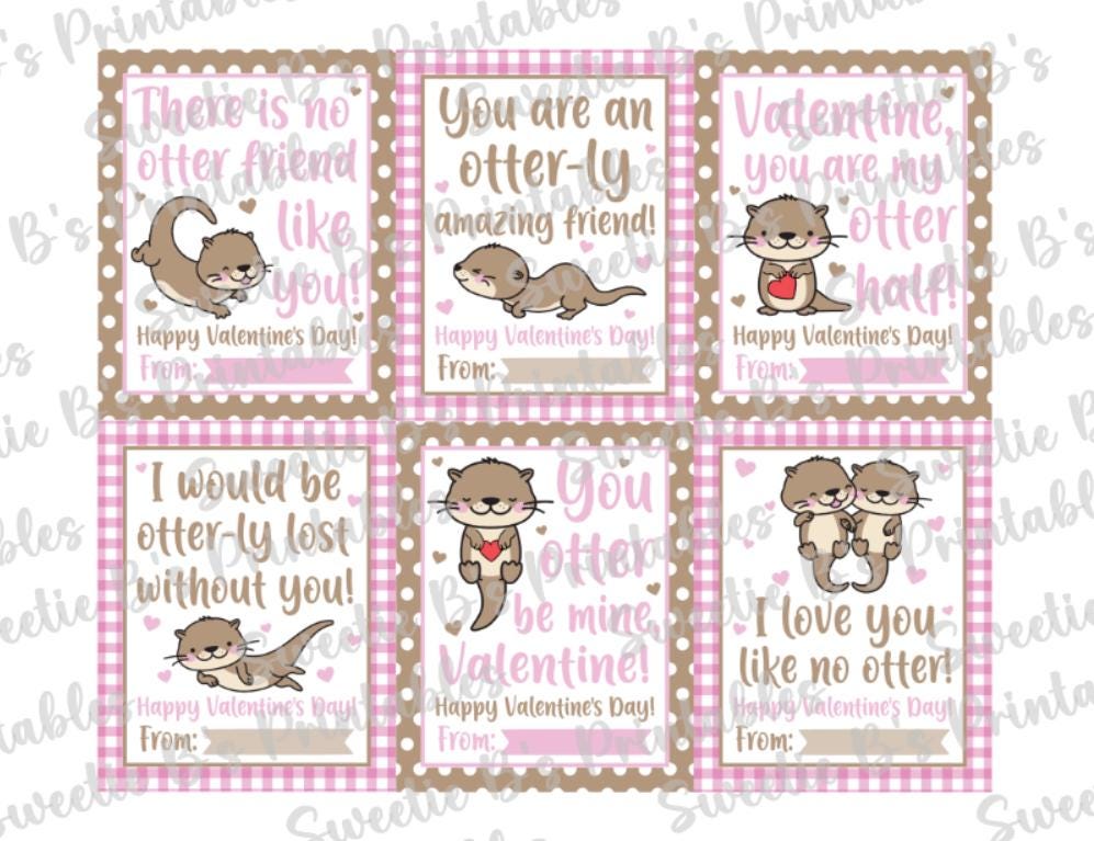 INSTANT DOWNLOAD - Otter Valentine Card Printable - Kids Printable ...