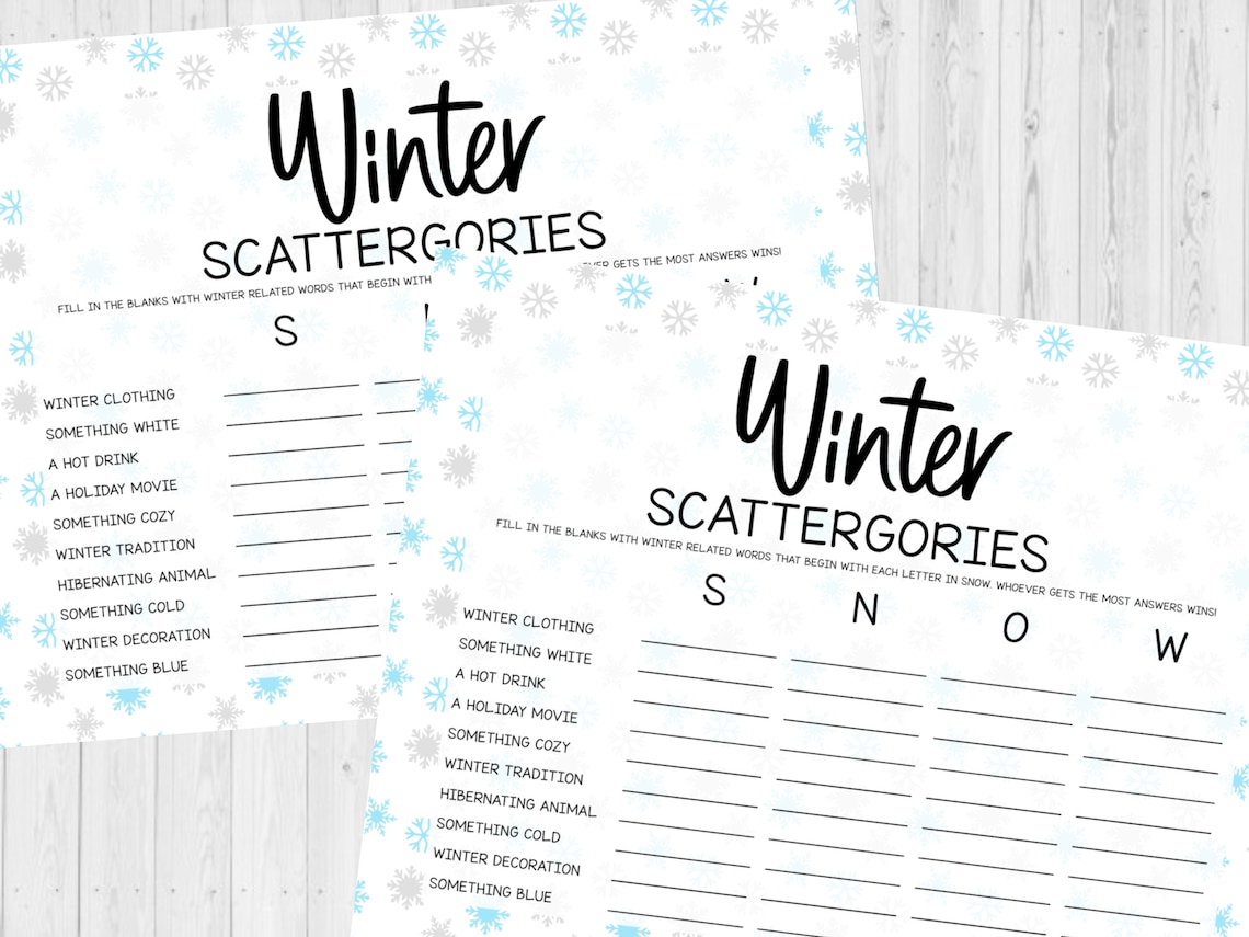 INSTANT DOWNLOAD Winter Scattergories Printable Game Winter Game ...