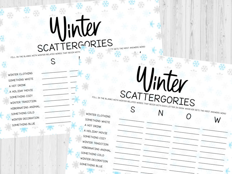 INSTANT DOWNLOAD Winter Scattergories Printable Game - Winter Game ...