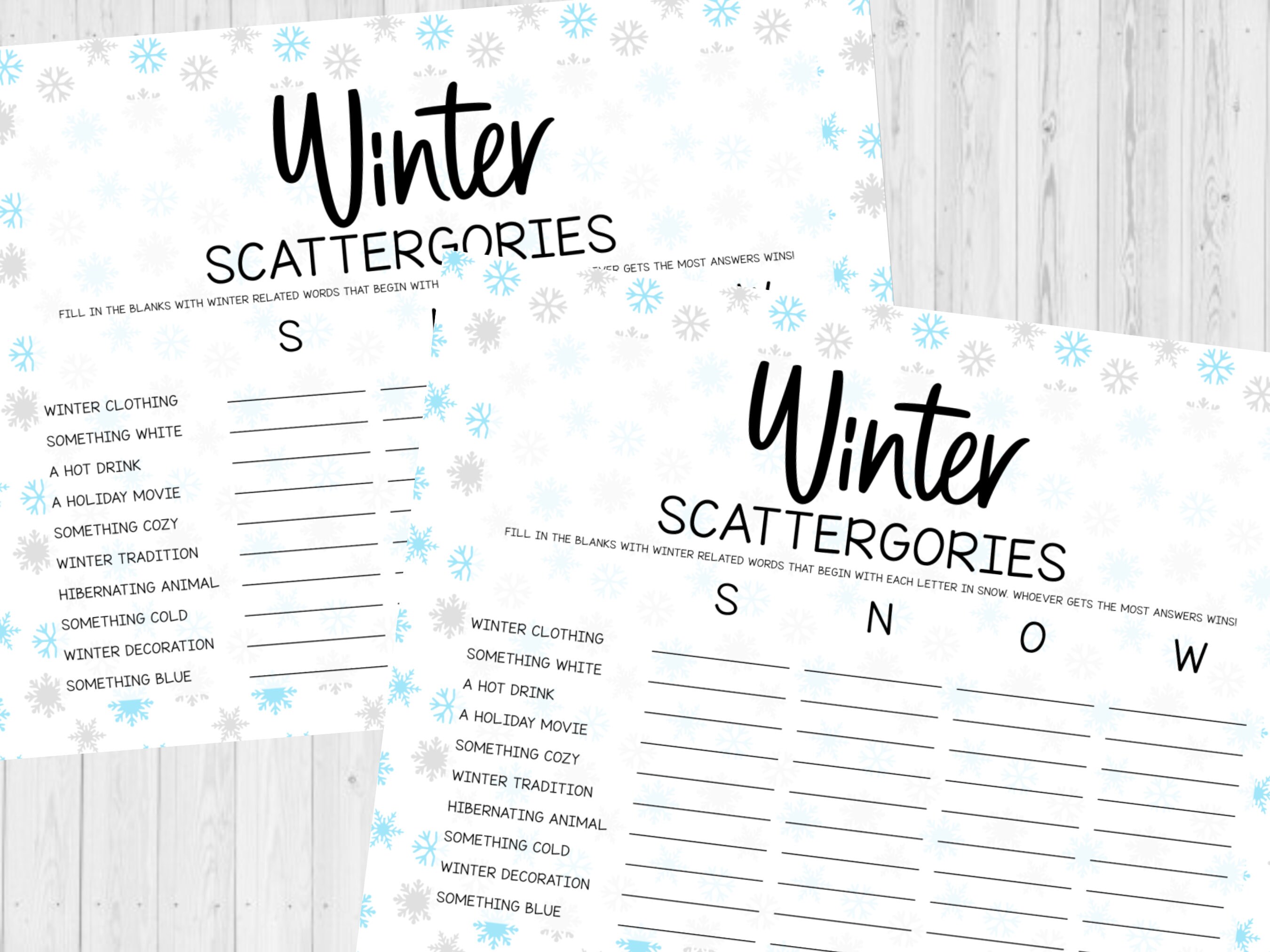 INSTANT DOWNLOAD Winter Scattergories Printable Game - Winter Game ...